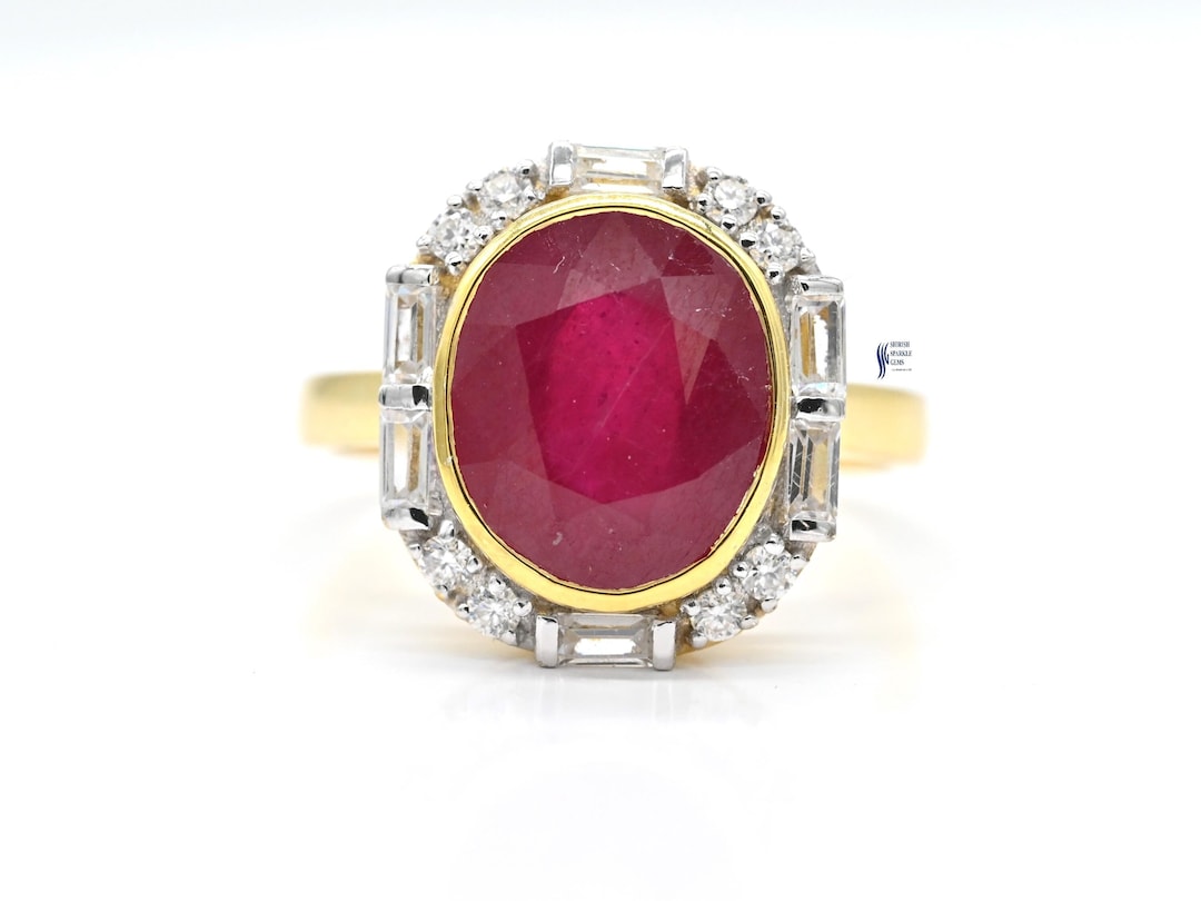 5 Carat Ruby Diamond Engagement Ring /real Diamond Oval Ruby Ring ...