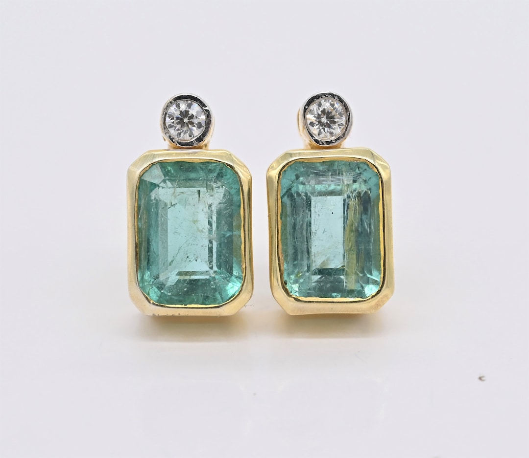 Tiny Emerald Diamond Stud, Emerald Stud, Rectangle Emerald Stud, Emerald Earring, Natural ...