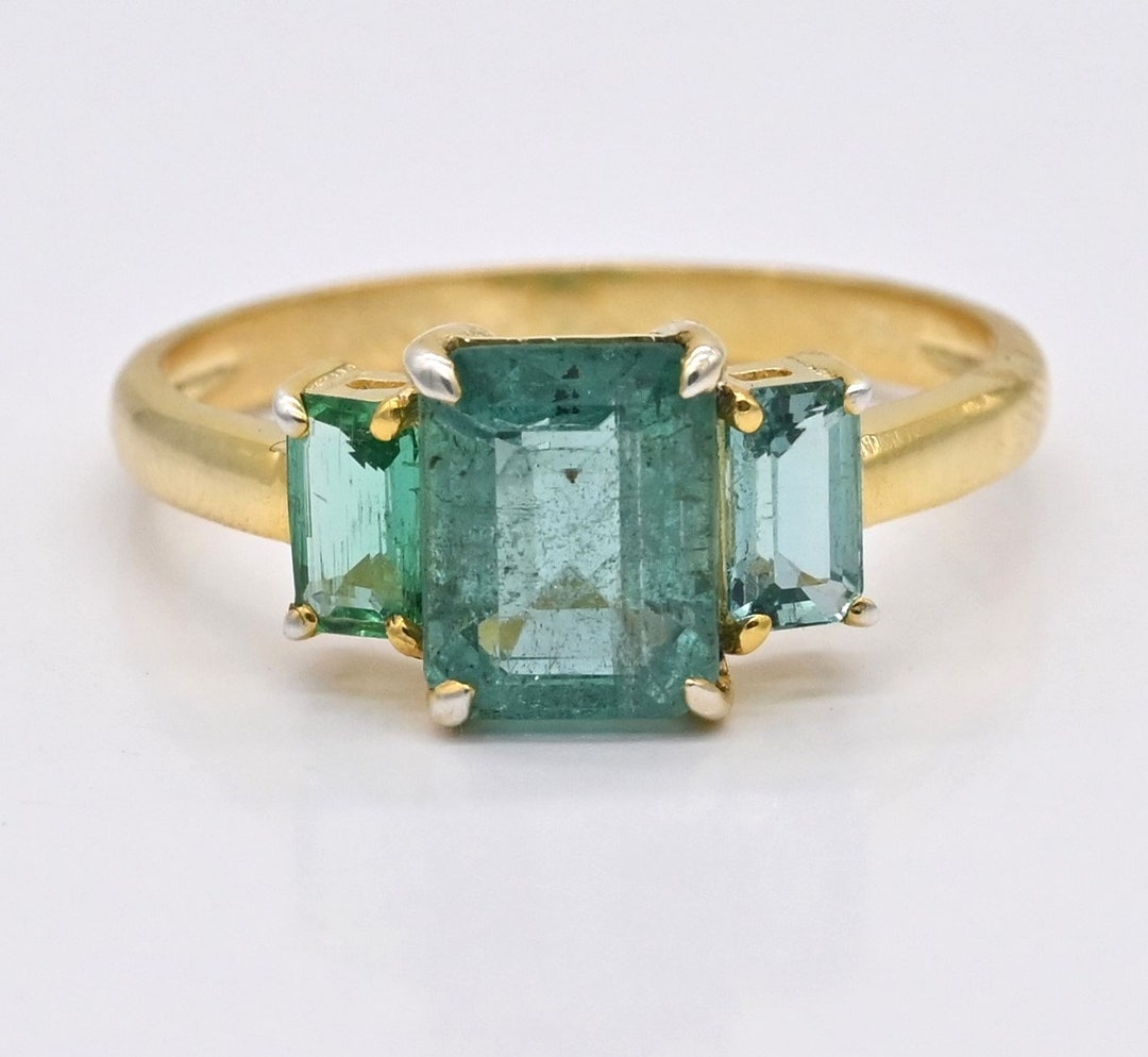 Emerald Ring Natural Emerald Accent Ring Genuine Emerald Gold Ring ...