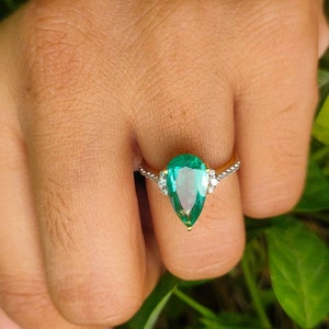 2.83CTW Real Emerald Engagement Ring Real Emerald Tear Shape Emerald ...
