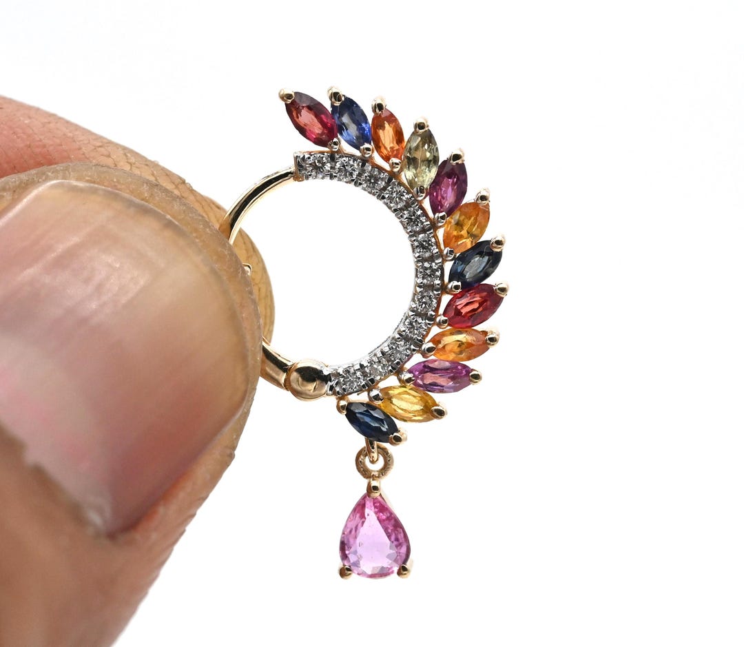 Rainbow Sapphire Nose Hoop Nose Piercing Nose Clicker Ear Piercing Hoop ...