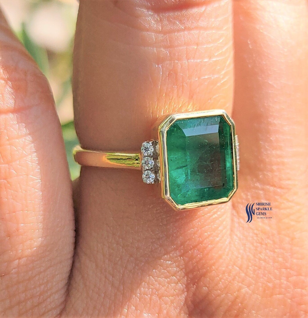2.87crt Emerald Gold Ring for Her Emerald Engagement Ring Genuine ...