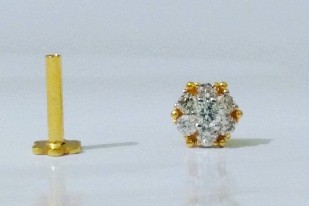 Natural Diamond Nose Post With 18k Solid Gold Certified Genuine Diamond ...