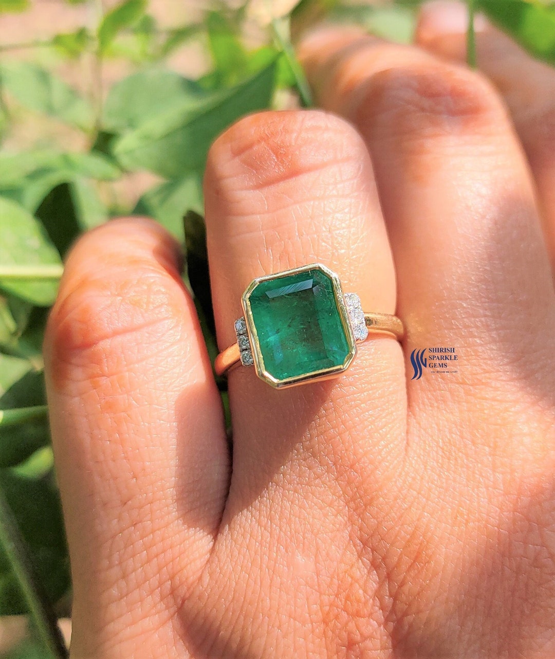2.87crt Emerald Gold Ring for Her Emerald Engagement Ring Genuine ...