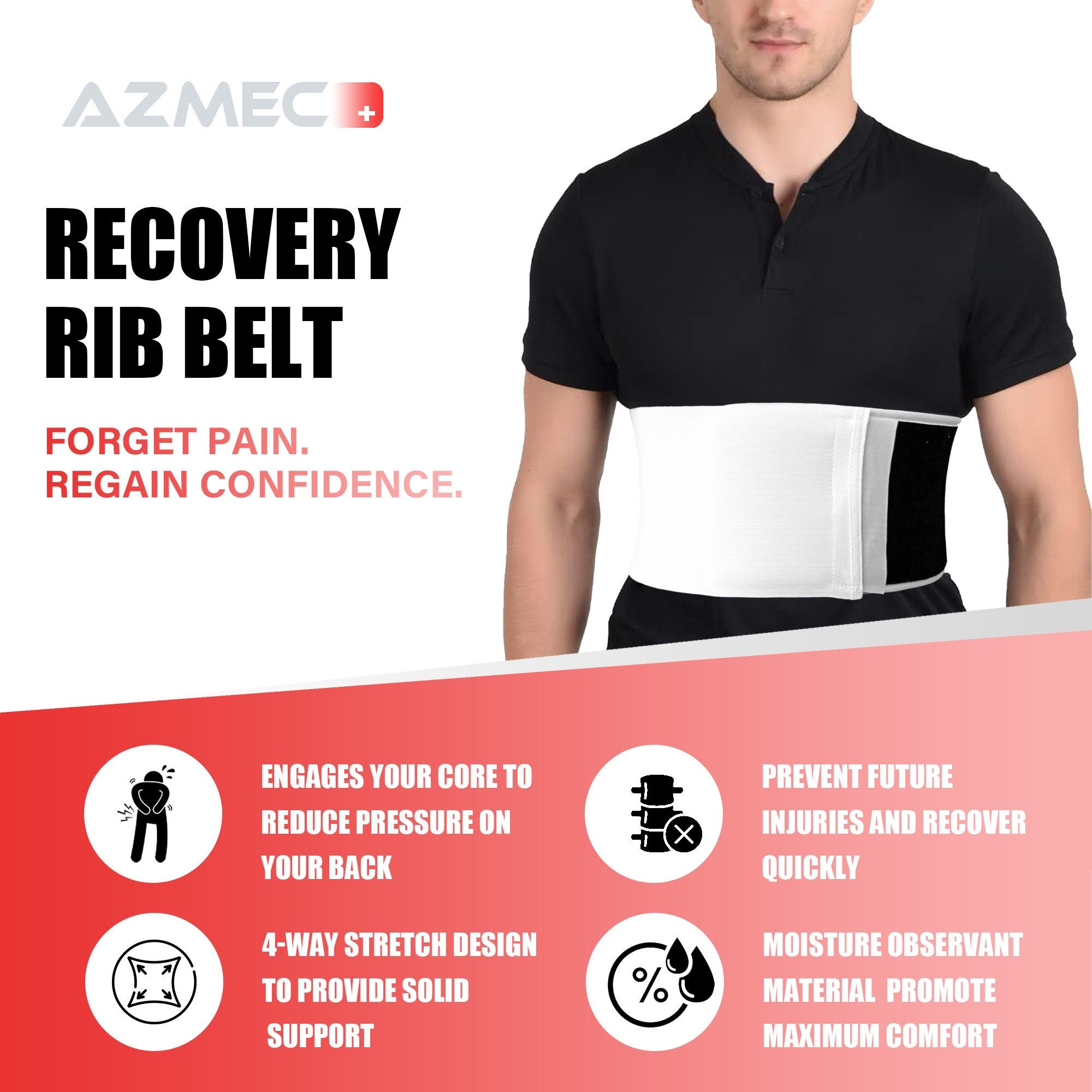 Rib Brace for Men, 6" Elastic, Foam Chest Wrap Universal Adjustable ...