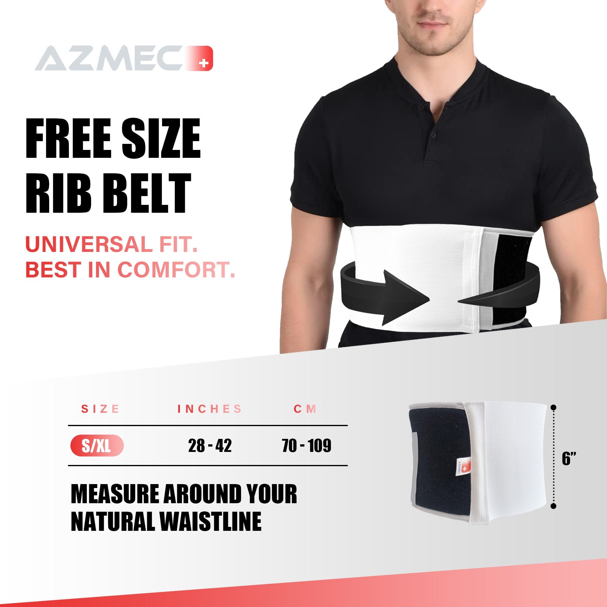 Rib Brace for Men, 6" Elastic, Foam Chest Wrap Universal Adjustable ...