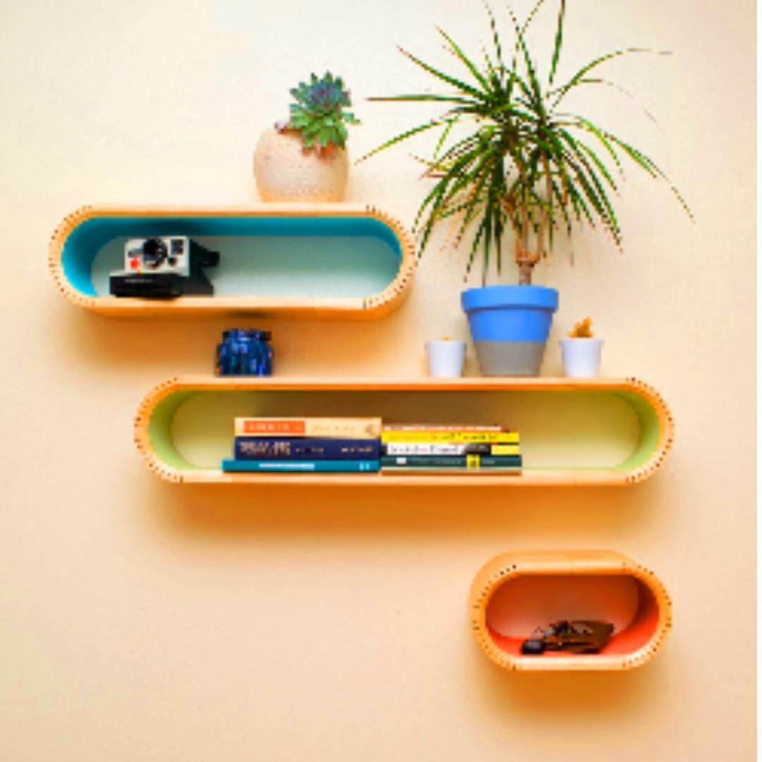 Colorful Oval Mid Century Modern Floating Shelves Mod Shelf Decor ...