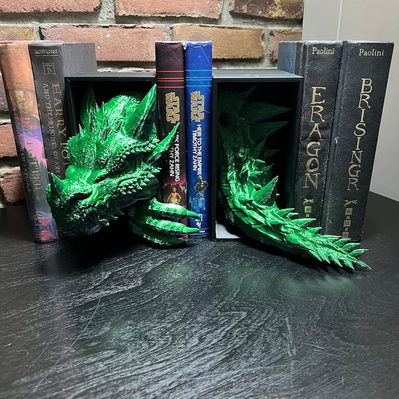 3D Printed Dragon Bookends Fantasy Dragon Head and Tail for Bookshelves ...