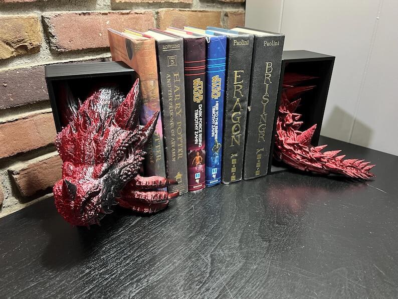 3D Printed Dragon Bookends Fantasy Dragon Head and Tail for Bookshelves ...