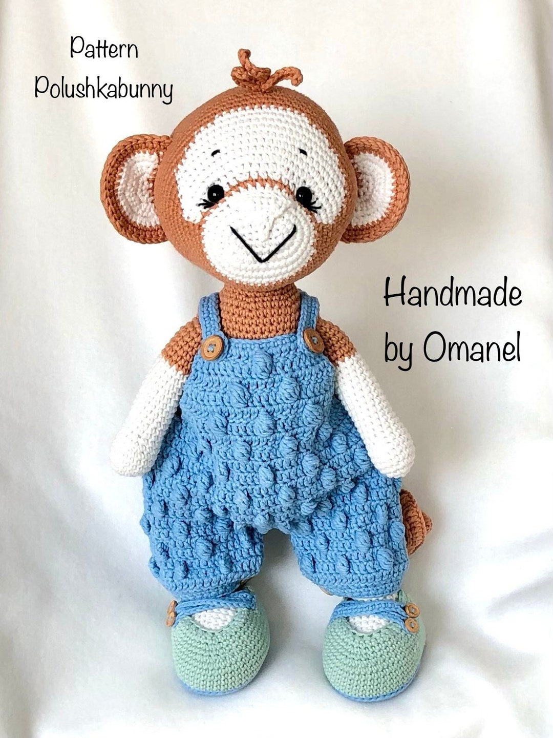 Camel Colored Cuddly Monkey With Blue Dungarees and Green Shoes ...