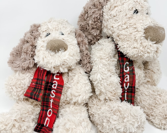 Stuffed Plush Dog With Scarf Christmas Plush Personalized Embroidered ...