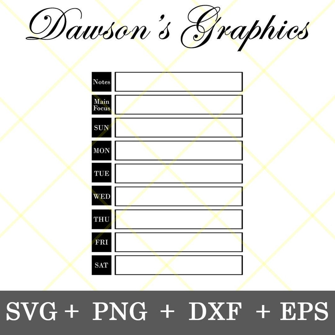 Instant Download!!! Weekday Planner for Whiteboard Svg Weekday Planner ...