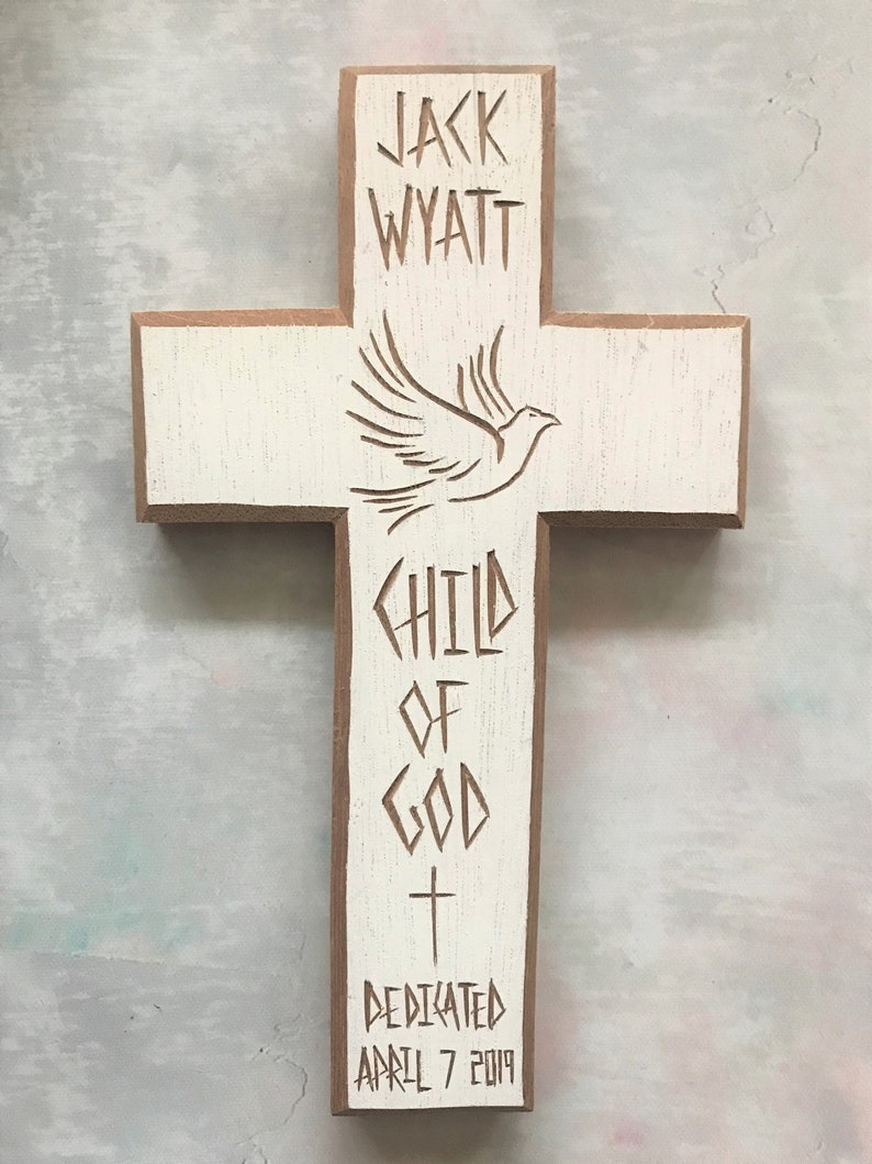 Personalized Child Dedication Cross: Hand Carved Faith Keepsake Gift ...