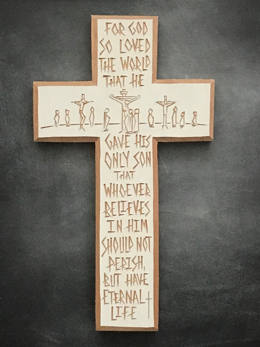 John 3 16, Crucifixion Scene on Cross, Beloved Scripture Hand Carved - Etsy