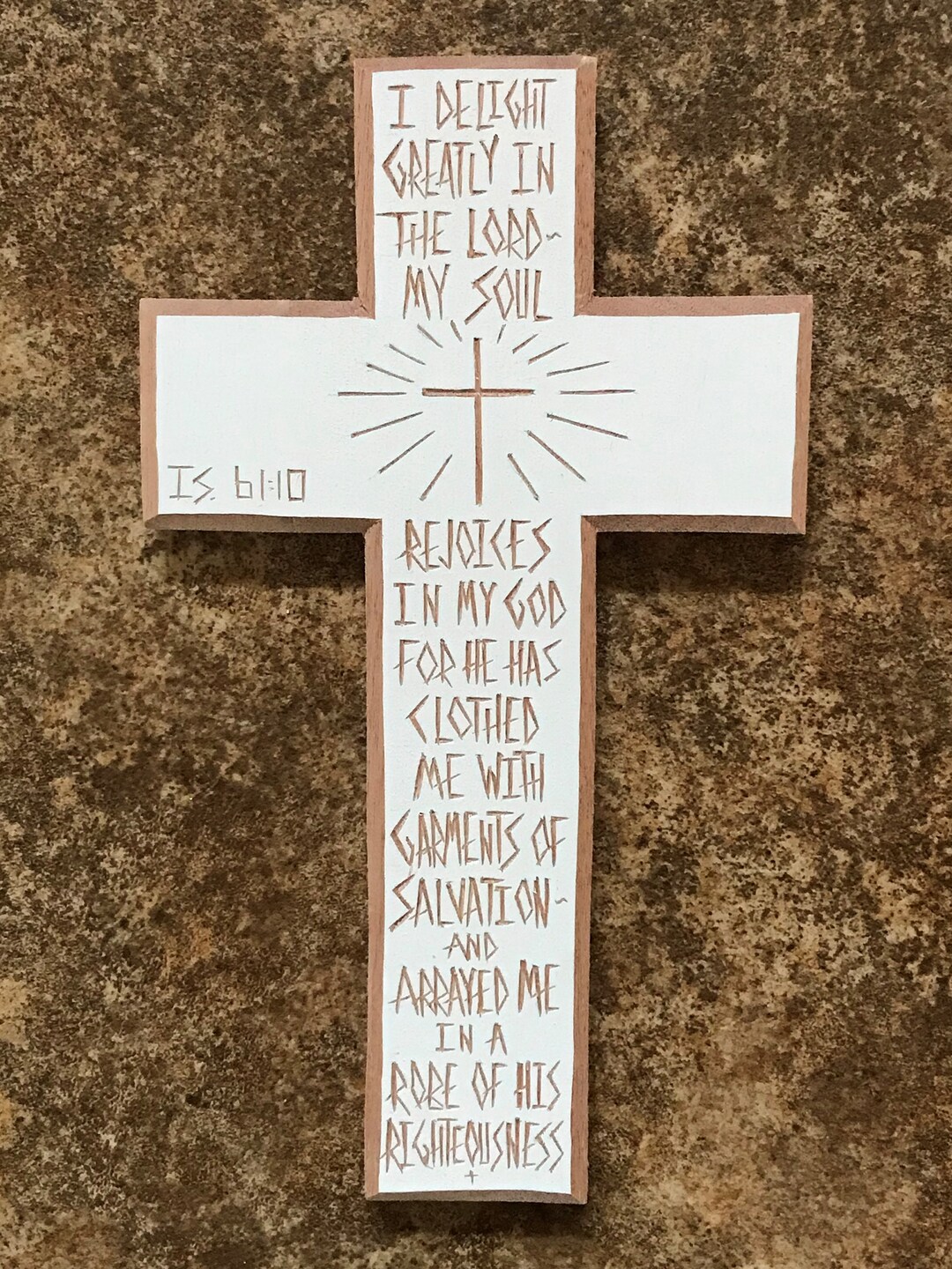 Hand Carved Scripture Cross, Isaiah 61 10 Verse, Salvation Bible Verse ...