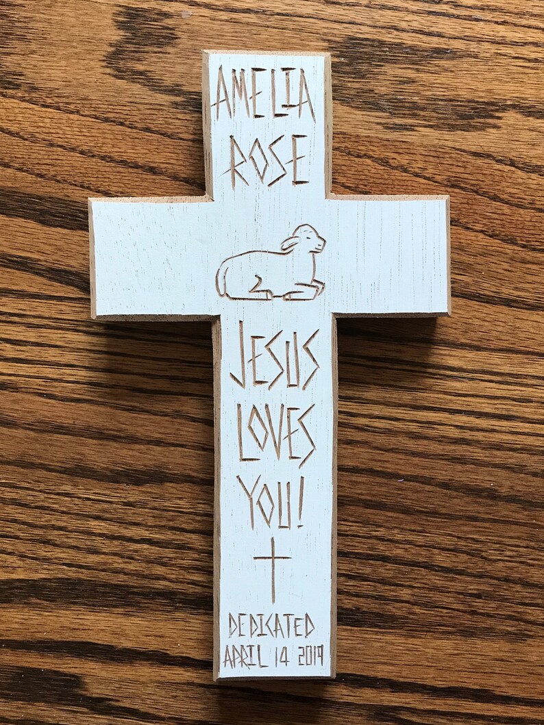 Personalized Hand Carved Dedication Cross, Mahogany Wood, Jesus Loves ...