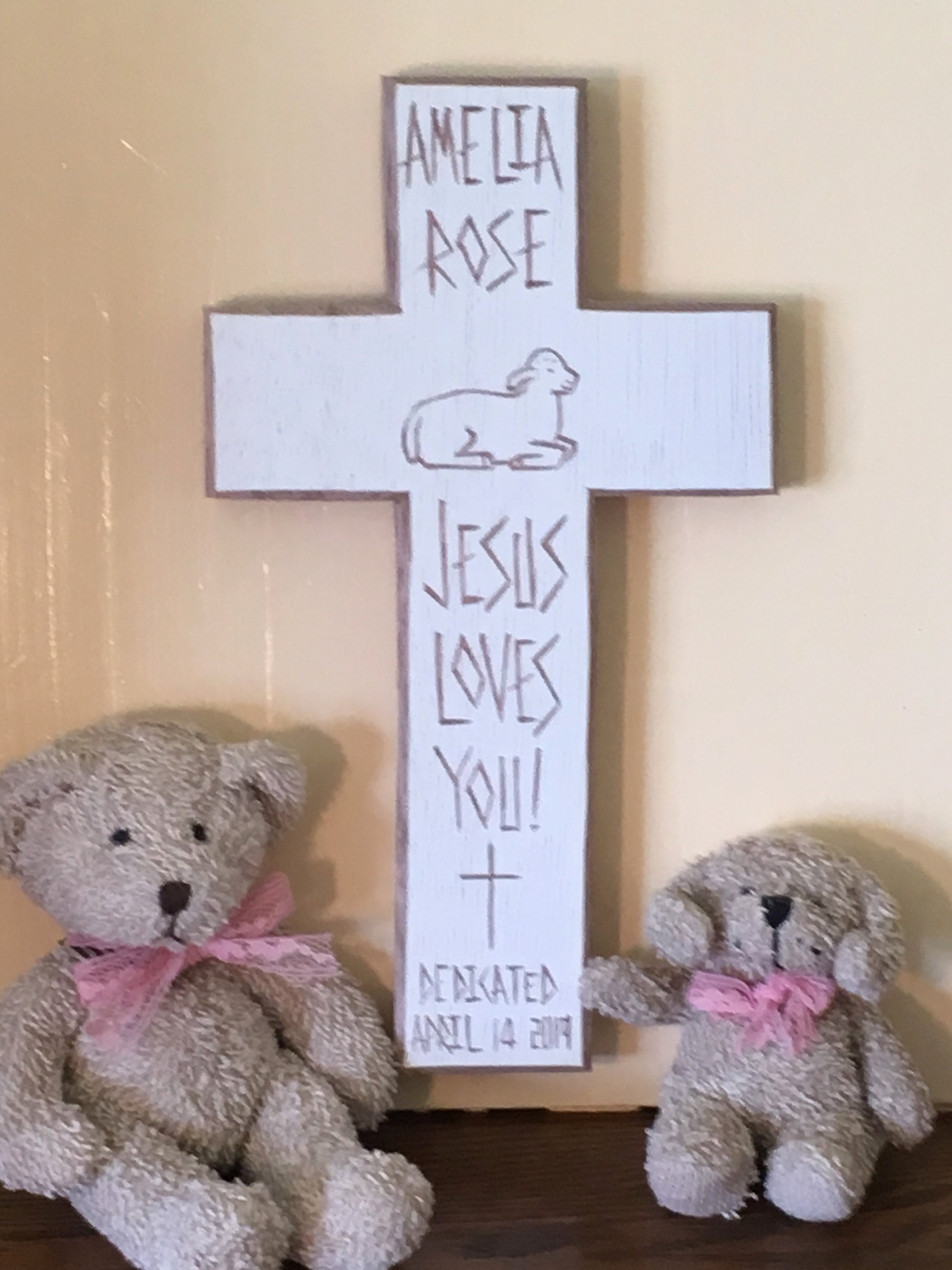 Personalized Hand Carved Dedication Cross, Mahogany Wood, Jesus Loves ...