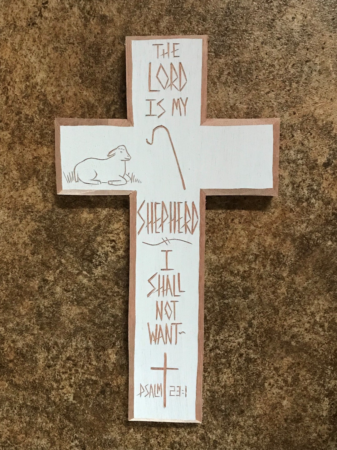 Psalm 23 Hand Carved Cross - Inspirational Scripture Decor - Etsy