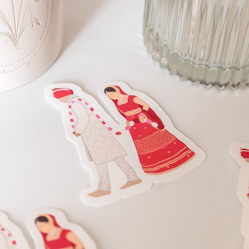 Indian Bride and Groom Vinyl Sticker 5.6cm X 7cm Indian Stickers Desi ...