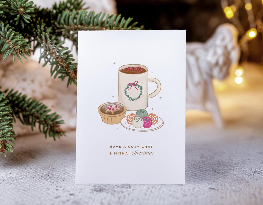 Cozy Chai, Mince Pie & Mithai Christmas Card – Desi-inspired Holiday ...