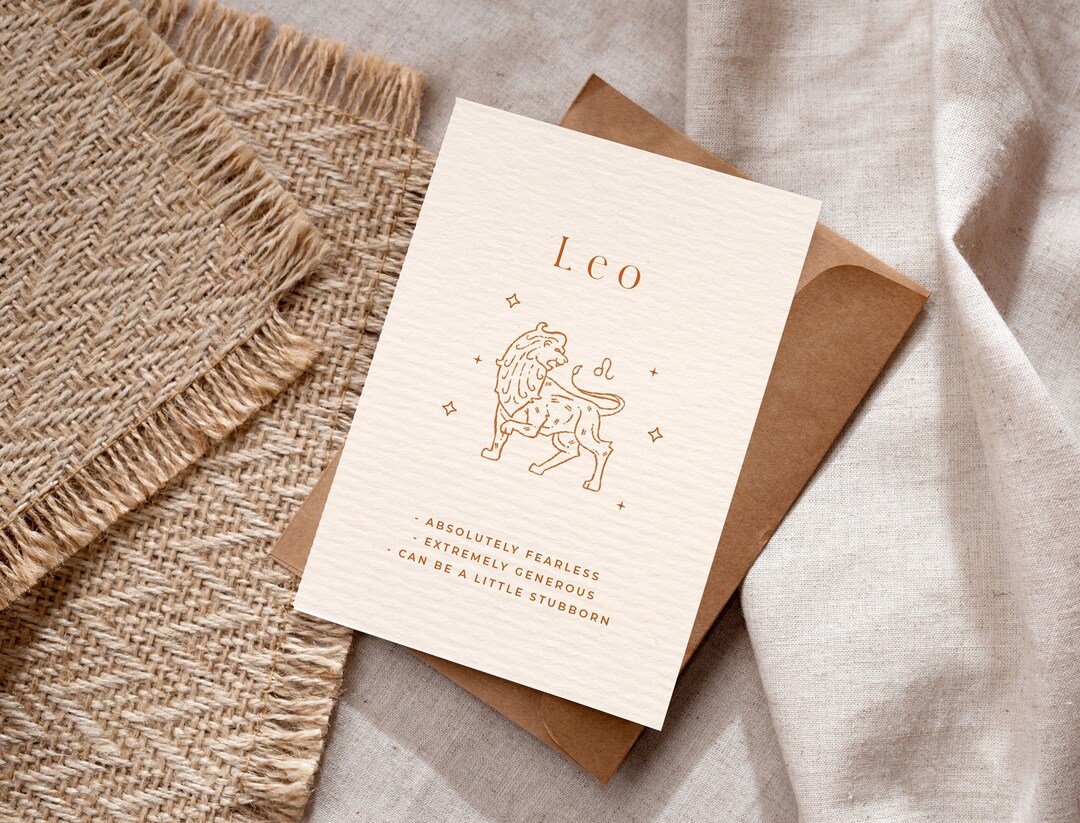 Leo Zodiac Greetings Card With Brown Kraft Envelope 5 X 7 Inch Star ...