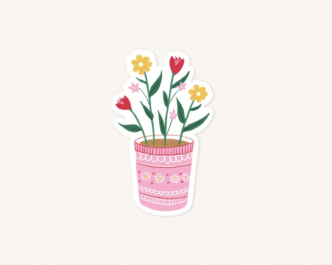 Flower Pot Vinyl Sticker 5cm X 8.5cm - Floral Stickers - Stickers ...
