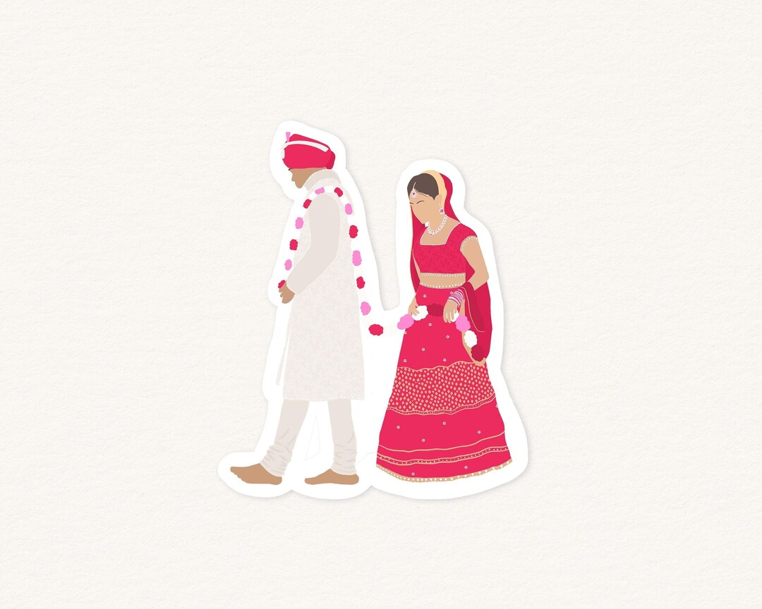 Indian Bride and Groom Vinyl Sticker 5.6cm X 7cm - Indian Stickers ...