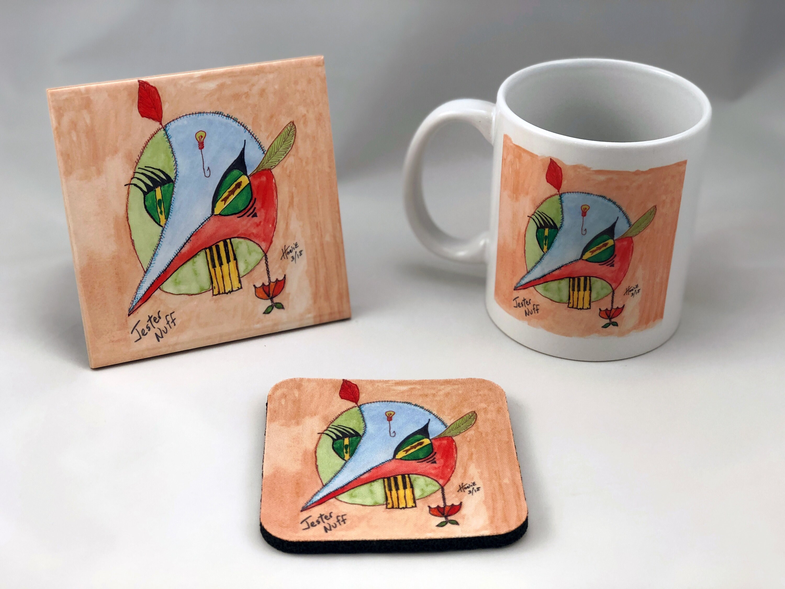 Jester enough - 3.5x3.5 Rubber Coaster - Whimsical Art de Howard Stone ...