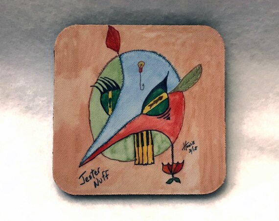 Jester enough 3.5x3.5 Rubber Coaster Whimsical Art de | Etsy