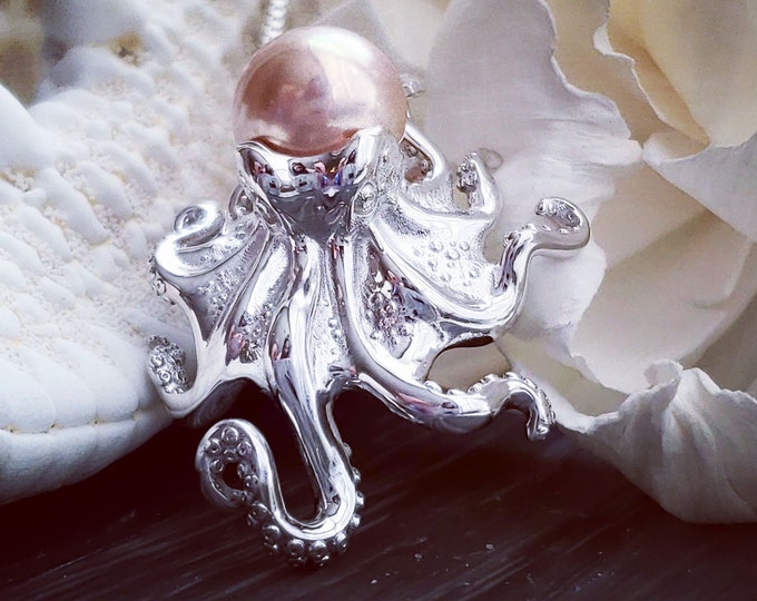 Sterling Silver Octopus and Pearl Pendant Necklace - Etsy