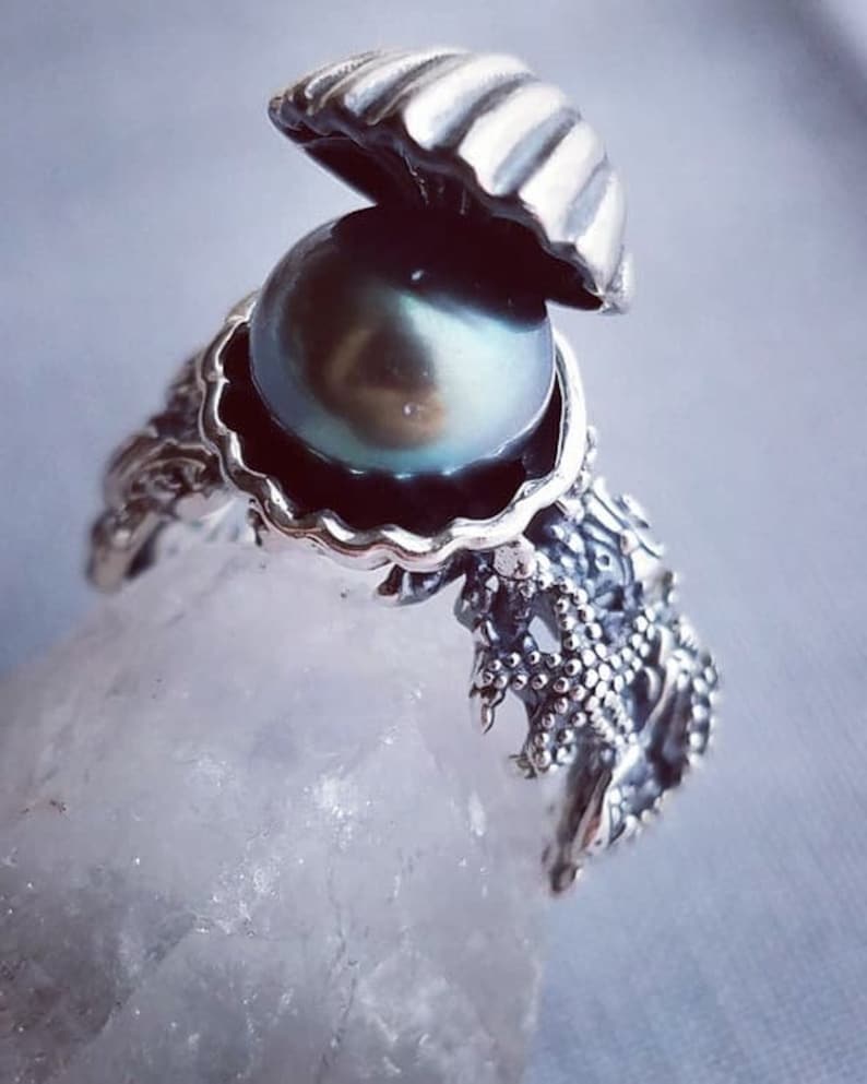 Nautical Clam and Pearl Sterling Silver Custom Ring - Etsy