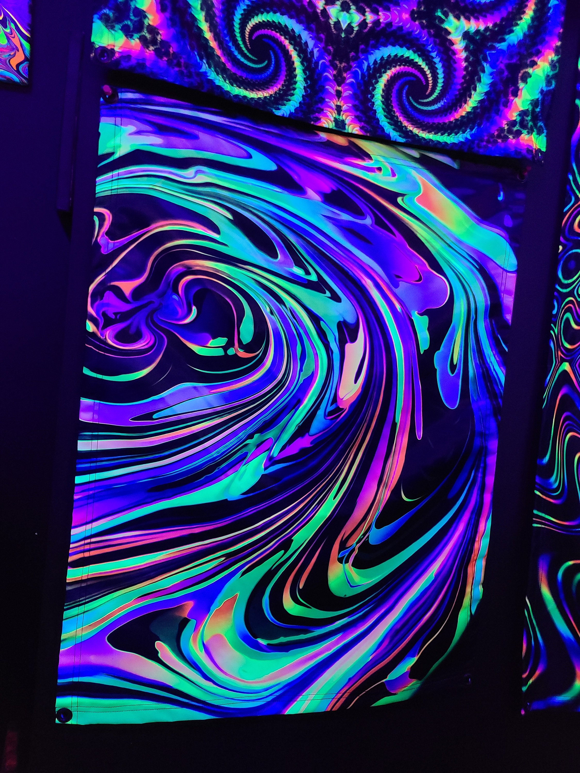 Cosmic Swirl - Blacklight UV Reactive Tapestry Fluid Art Wall Hanging ...