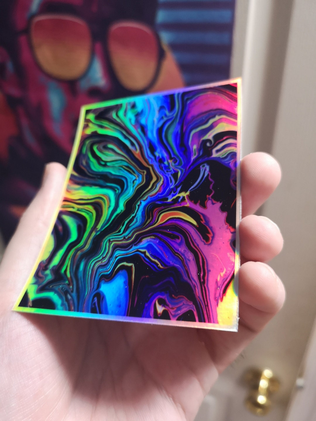 Neon Rift - Glitch Fluid Art - 4"holographic Sticker | Car, Laptop ...