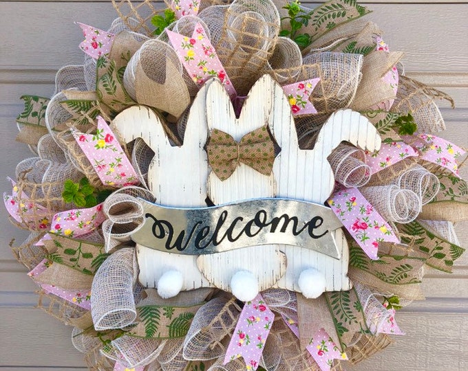 Easter Welcome Wreath Bunny Buns Wreath Spring Front Door - Etsy