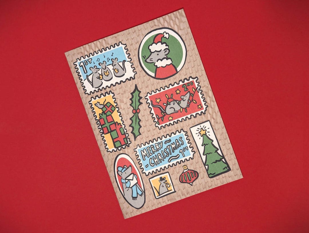Rat Postage Stamp Christmas Card Mouse Christmas Card Vintage Inspired ...