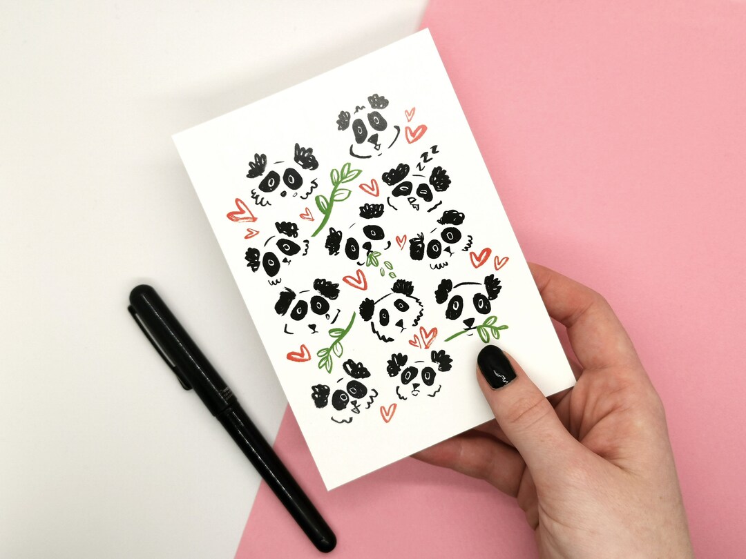 Panda Postcard A6 Animal Lover Illustration Panda Pattern Panda ...