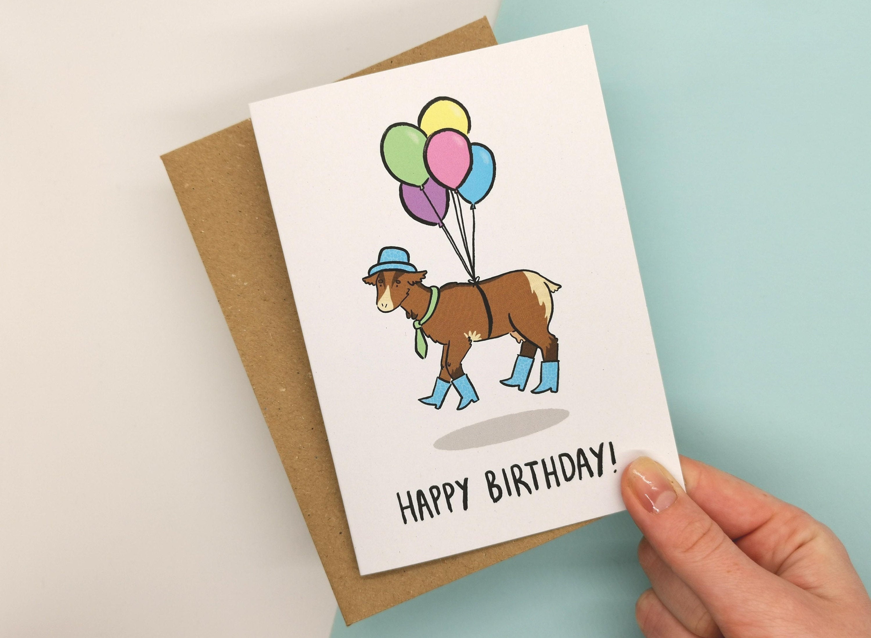 Happy Birthday Goat Card Birthday Balloon Card Goat Lover Goat ...