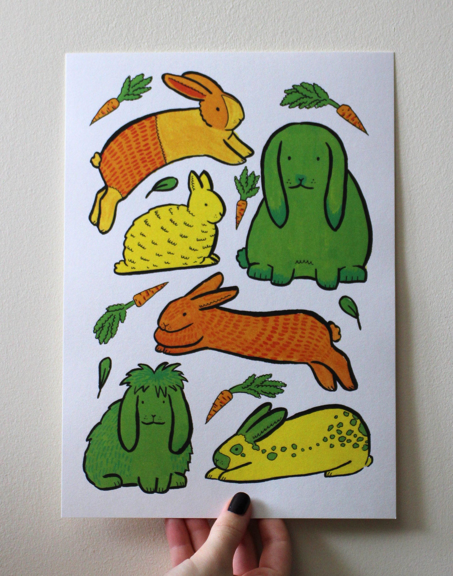 A Collection of Rabbits A4 Art Print Bunny Illustration Rabbit Painting ...