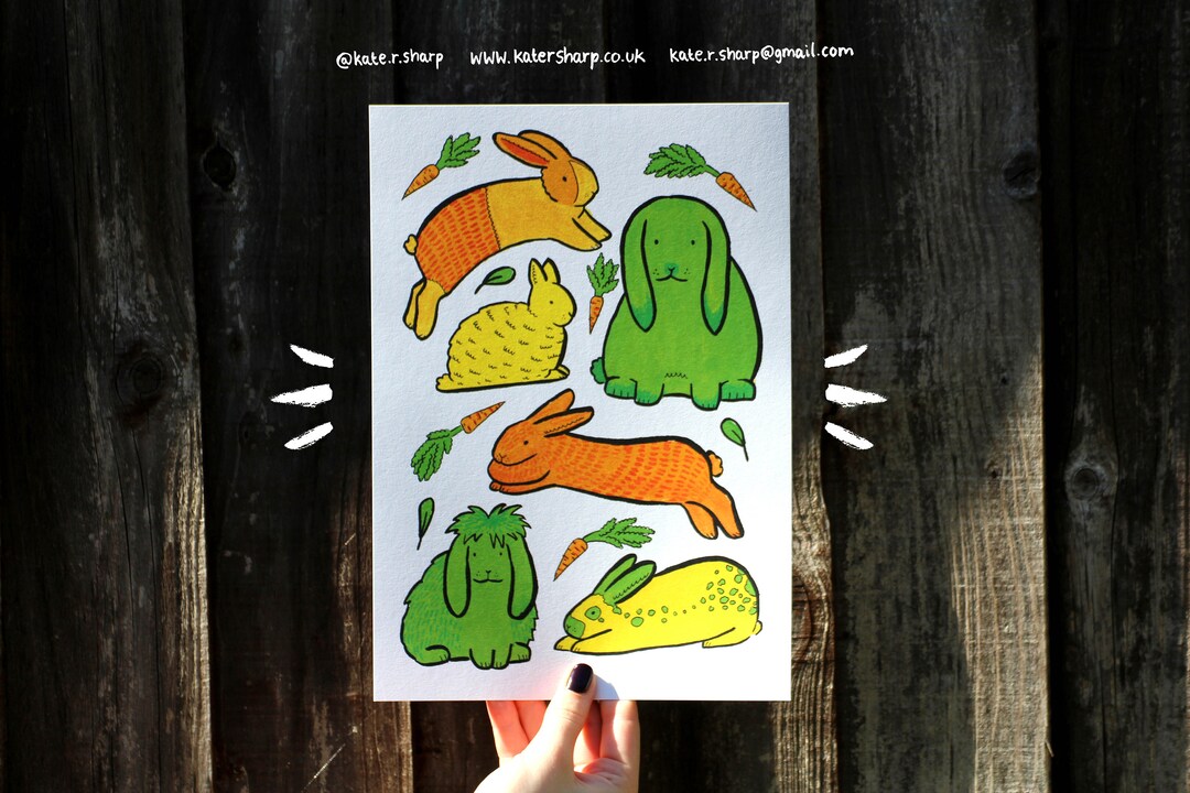 A Collection of Rabbits A4 Art Print Bunny Illustration Rabbit Painting ...