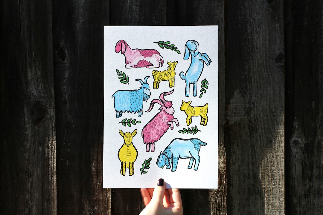 A Collection of Goats A4 Art Print Animal Lover - Etsy