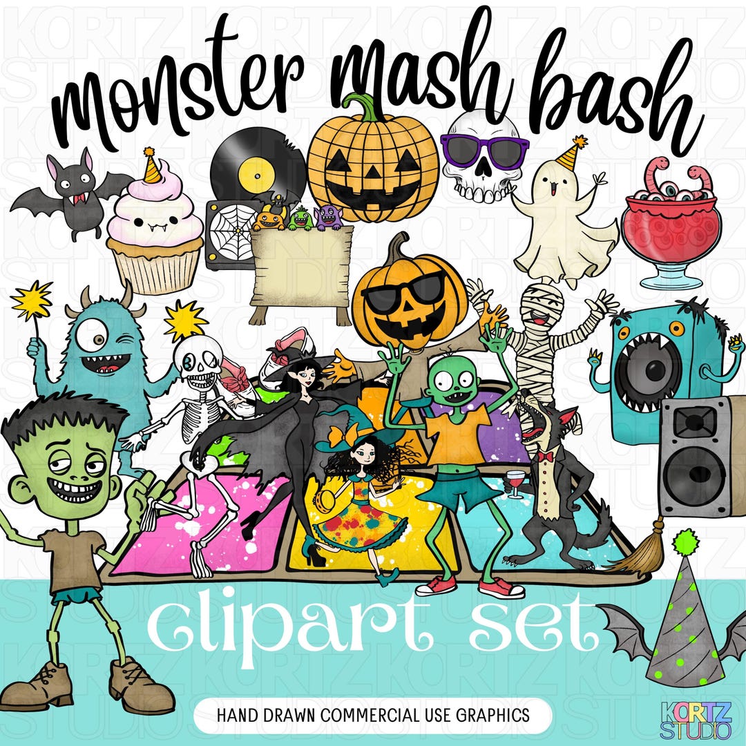 Monster Mash Bash Clipart Set | Cute Halloween Monster Pngs | Hand ...