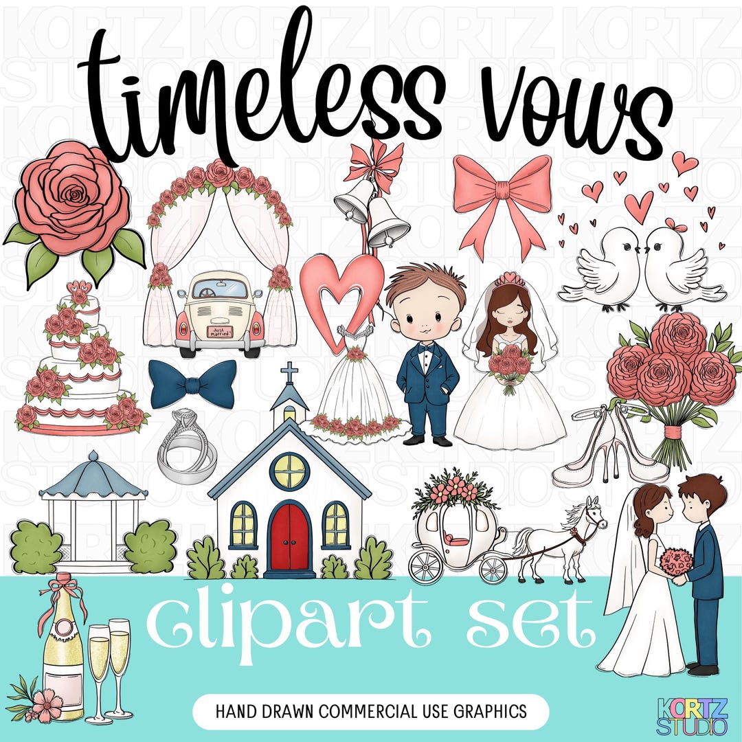 Timeless Vows Wedding Clipart Set | Hand-drawn Bridal Illustrations ...