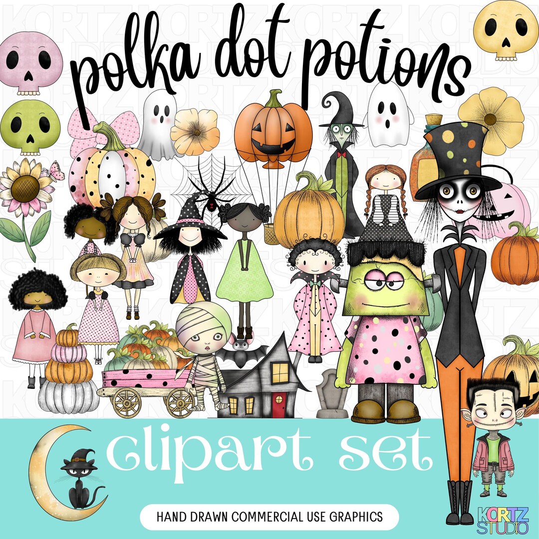 Polka Dot Potions Halloween Clipart | Hand-drawn Pngs With Transparent ...