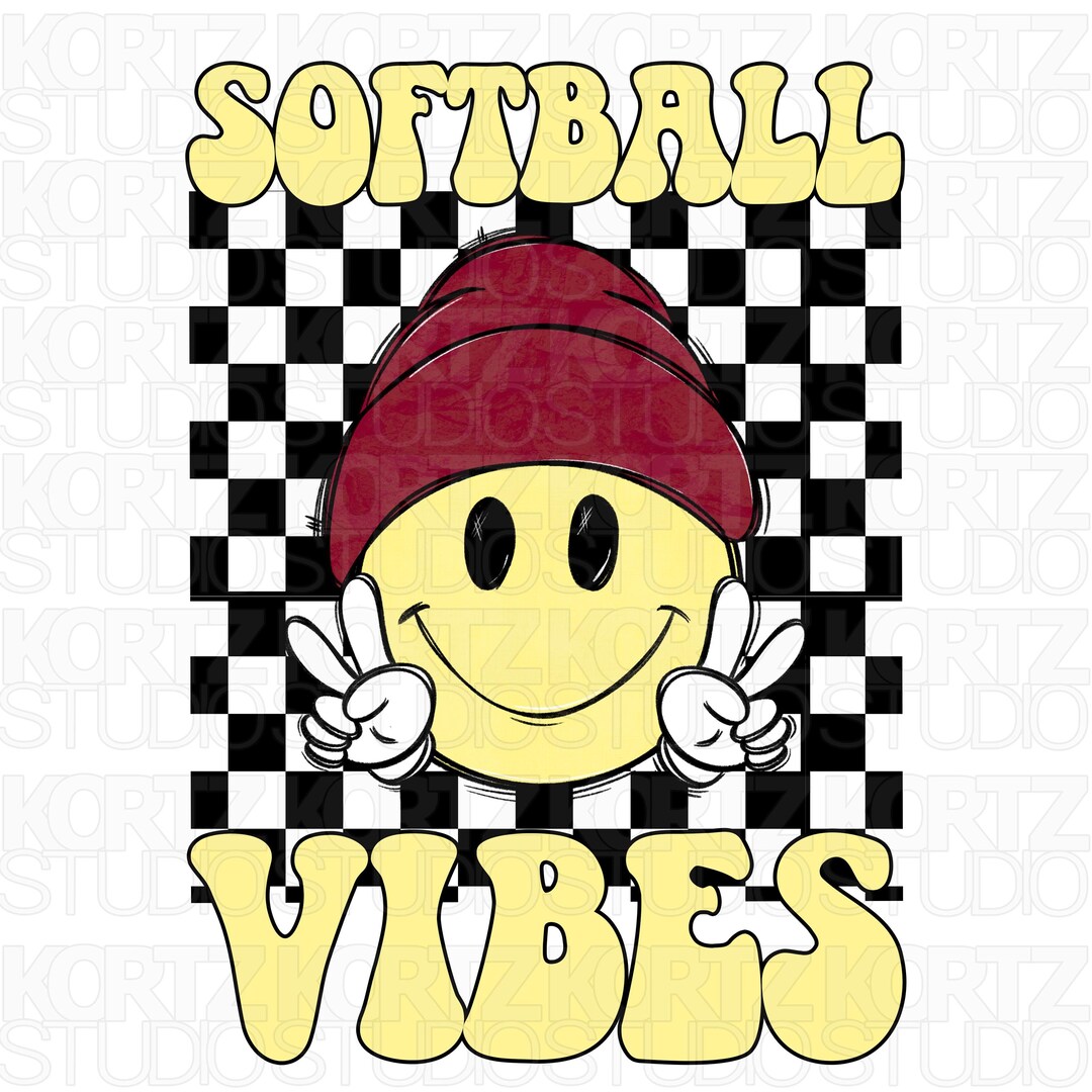 Softball Vibes Smiley Face Checkerboard Softball PNG | Digital Download ...