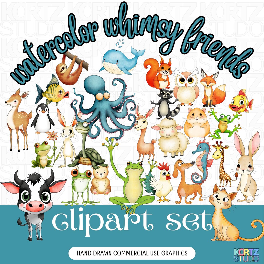 Watercolor Whimsy Friends Clipart Box | Whimsical Hand-drawn PNG ...