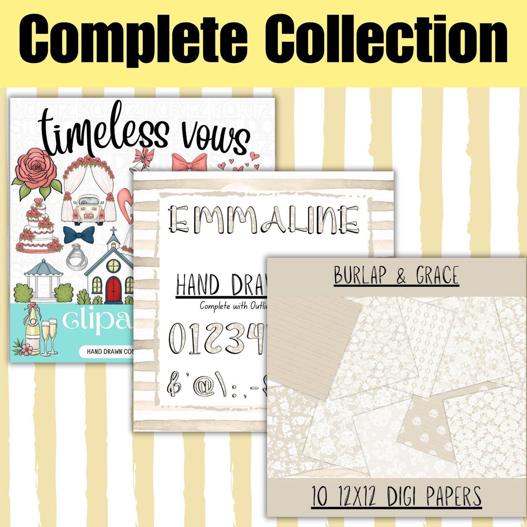 Timeless Vows Wedding Clipart Bundle | Hand-drawn Clipart + Emmaline ...