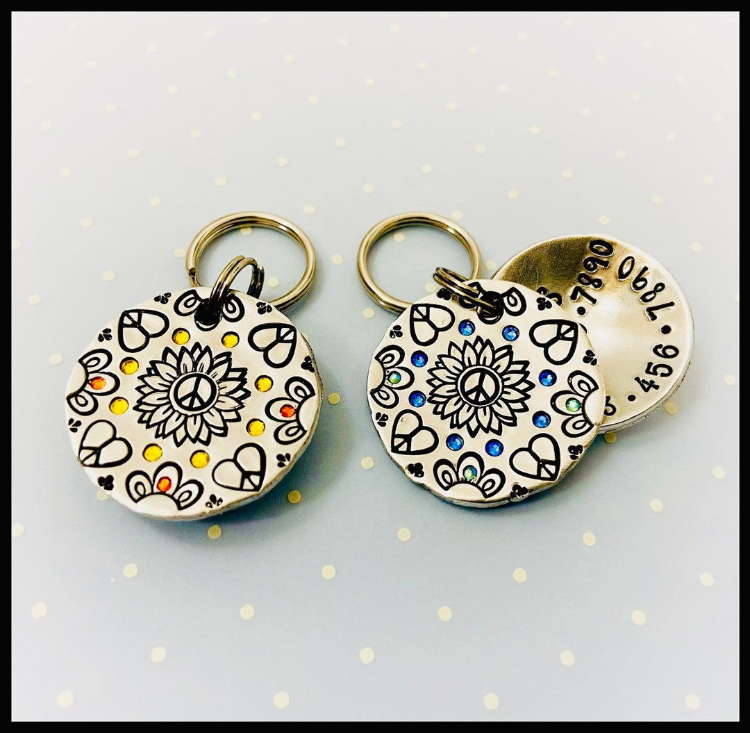 Peace Mandala Locket Pet ID Tag, Peace Sign Dog Tag, Peace Sign Cat Tag ...