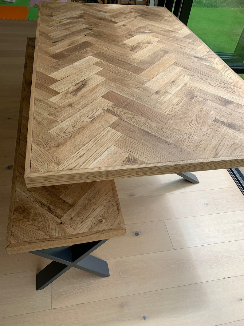 Parquet Inspired Table and Bench - Herringbone Design - Bespoke / Made ...