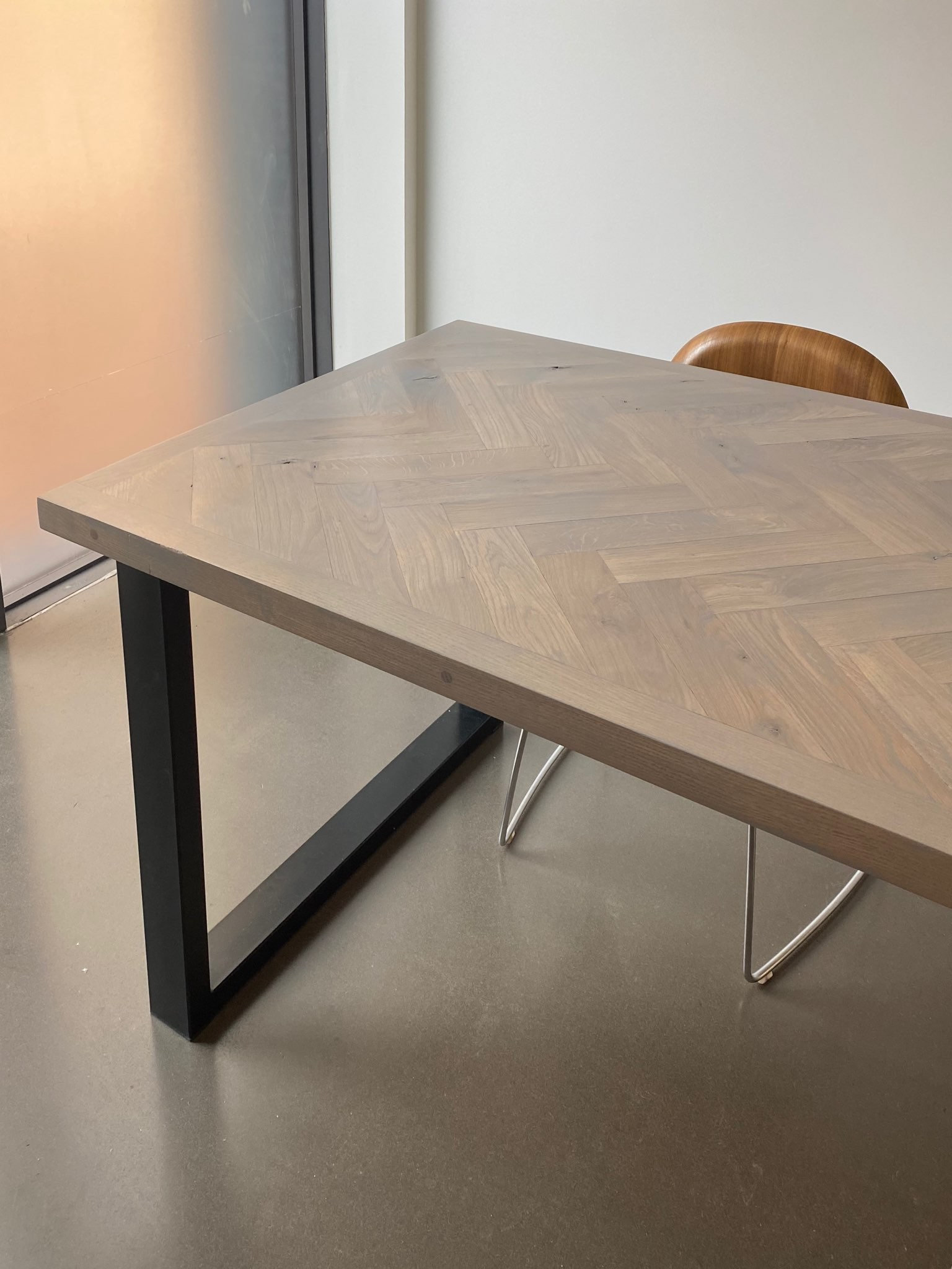 Bespoke dining table Herringbone design Grey finish made | Etsy