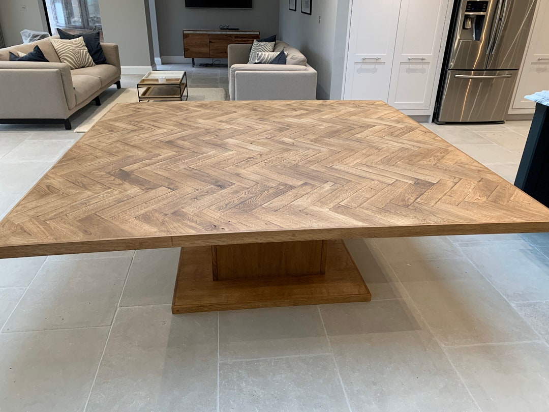 Square Dining Table - Handmade - Solid Oak - Herringbone Design ...